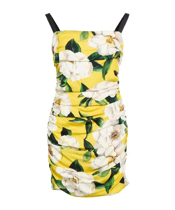 Dolce & Gabbana Floral Sleeveless Ruched Bodycon Dress