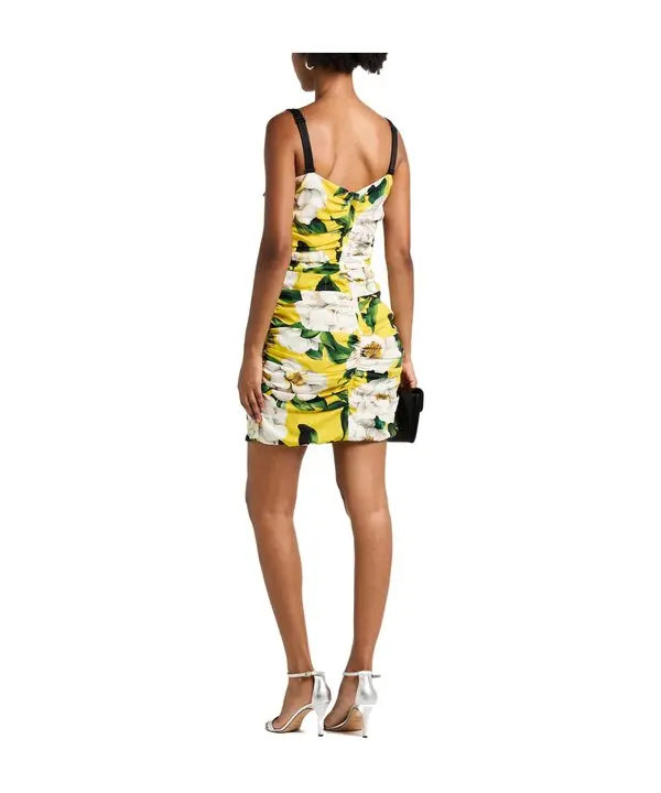 Dolce & Gabbana Floral Sleeveless Ruched Bodycon Dress