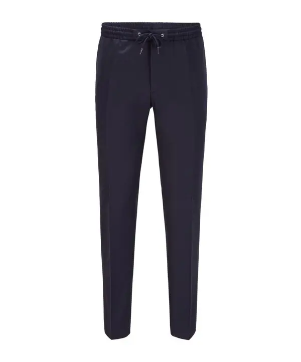 Hugo Boss Navy Drawstring Tailored Trousers - Blue