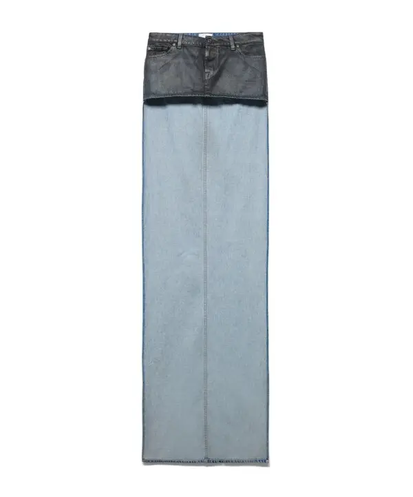 7 For All Mankind Asymmetrical Maxi Denim Skirt - Grey