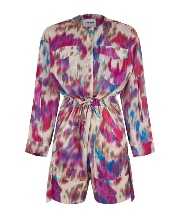 Isabel Marant Étoile Tiedye Printed Longsleeve Playsuit - Nude