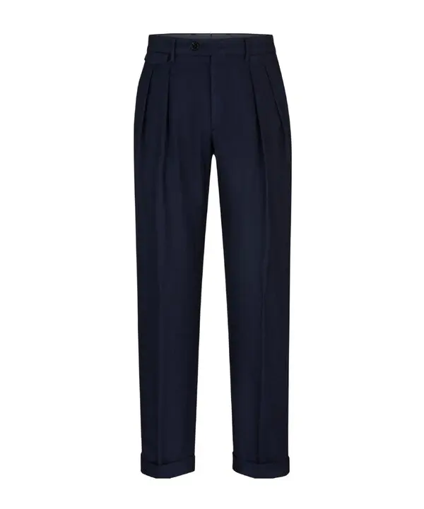 Hugo Boss Navy Doublepleat Cuffed Tailored Trousers - Blue
