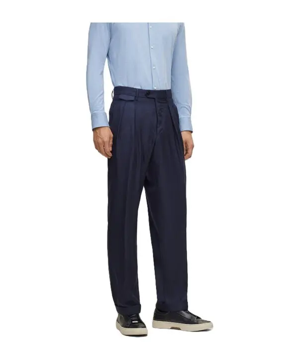 Hugo Boss Navy Doublepleat Cuffed Tailored Trousers