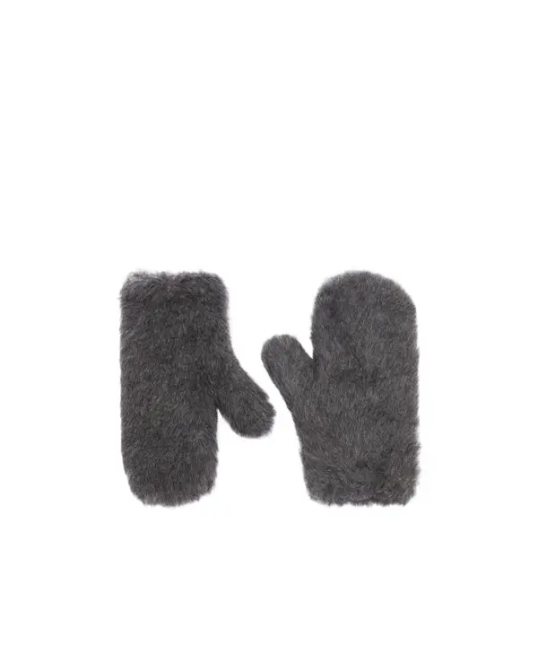 Max Mara Mittens In Wool And Alpaca Teddy Fabric Medium Grey