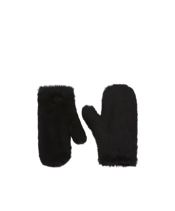 Max Mara Alpaca And Wool Teddy Fabric Mittens - Black