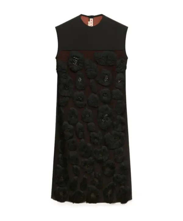 Marni Georgette Dress With Shaggy Camouflage Motif - Black