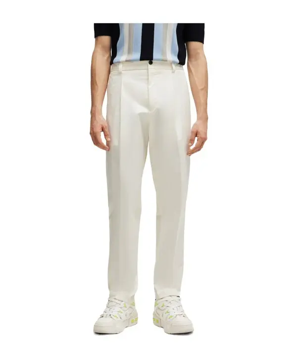 Hugo Boss Offwhite Pleated Straightleg Trousers