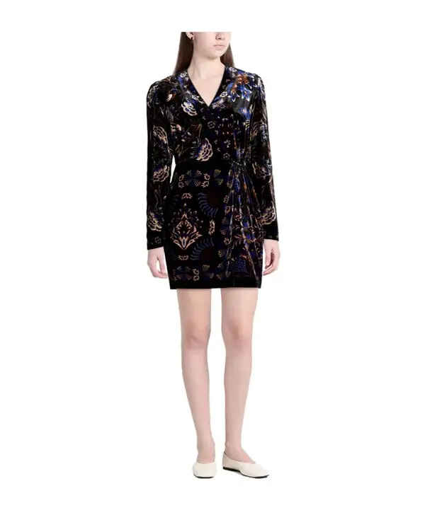 Farm Rio Floral Print Velvet Dress
