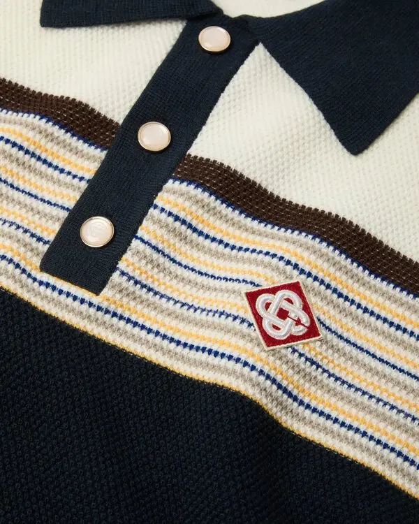 Casablanca Colourblock Striped Knit Polo Shirt