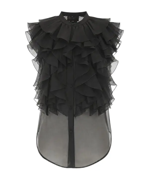 Max Mara Ruffled Silk Shirt - Black