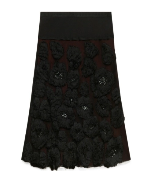 Marni Georgette Skirt With Shaggy Camouflage Motif - Black