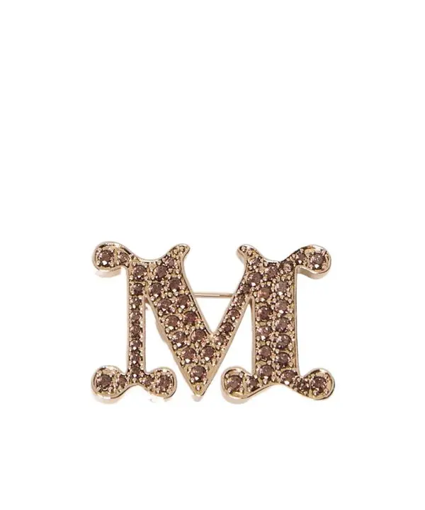 Max Mara Monogram Brooch With Crystals - Camel