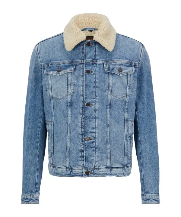 Hugo Boss Shearling Collar Denim Trucker Jacket