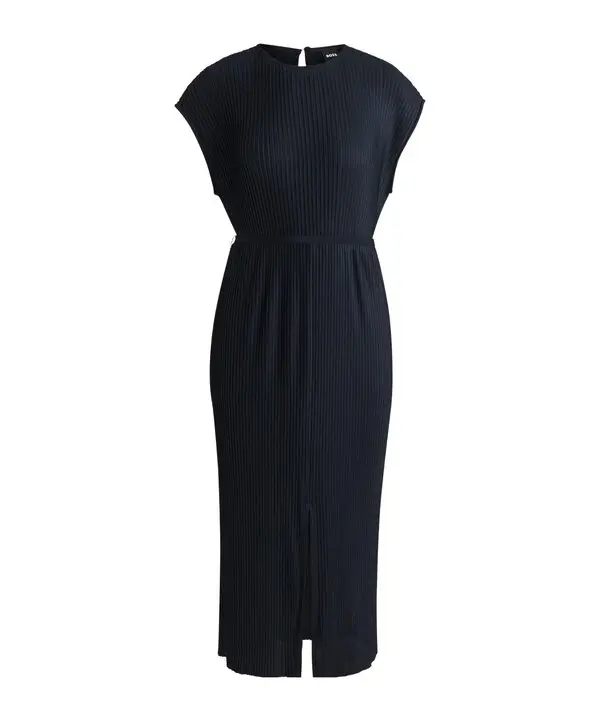 Hugo Boss Navy Ribknit Midi Dress - Blue