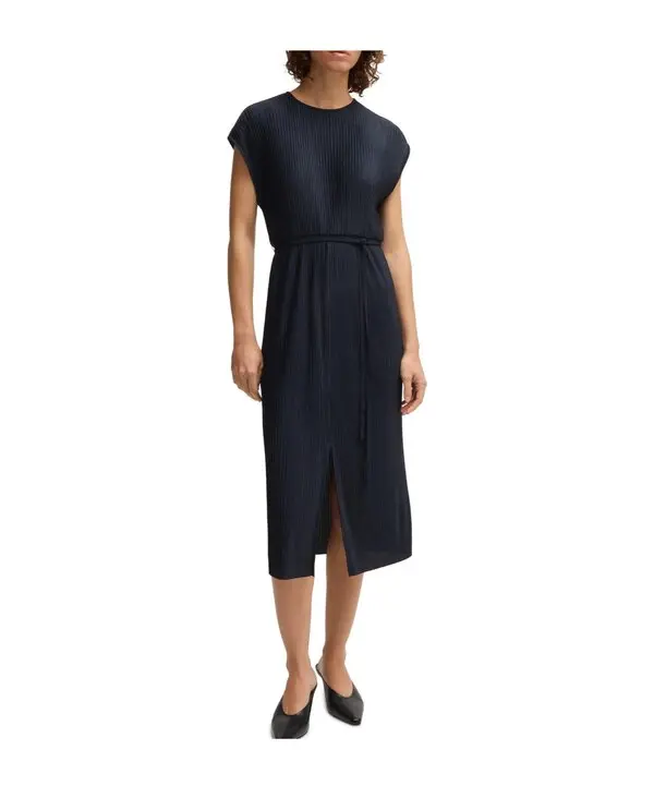 Hugo Boss Navy Ribknit Midi Dress