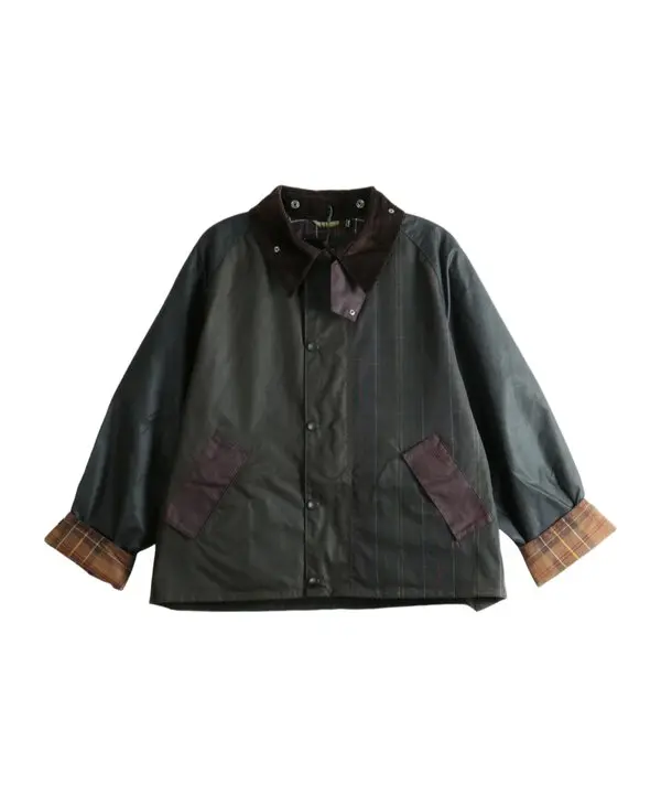 Barbour Plaidpanel Waxed Cropped Jacket - Black