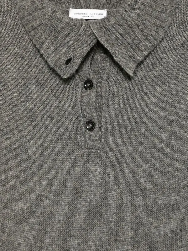 ROBERTO COLLINA Collared Henley Cropped Knit Sweater