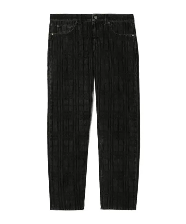 Burberry Check Flocked Straight Leg Jeans - Black