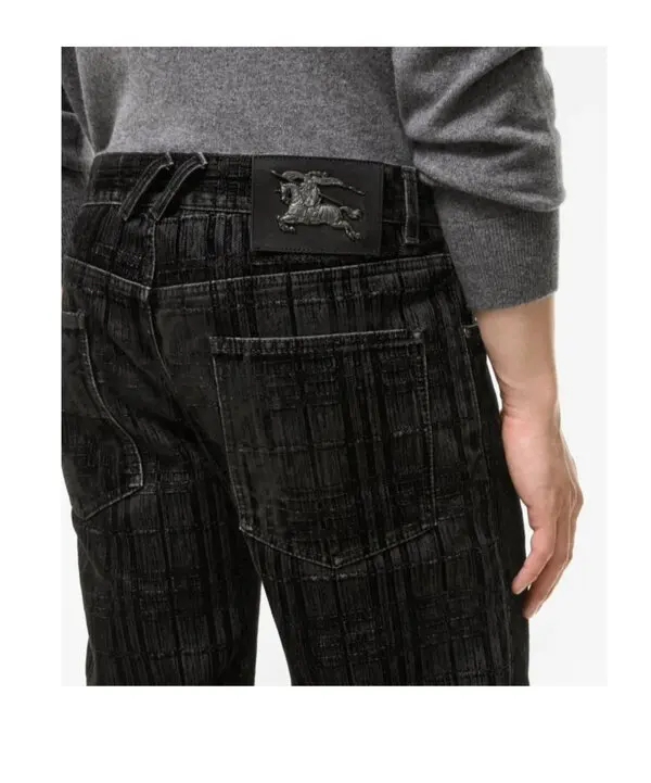 Burberry Check Flocked Straight Leg Jeans