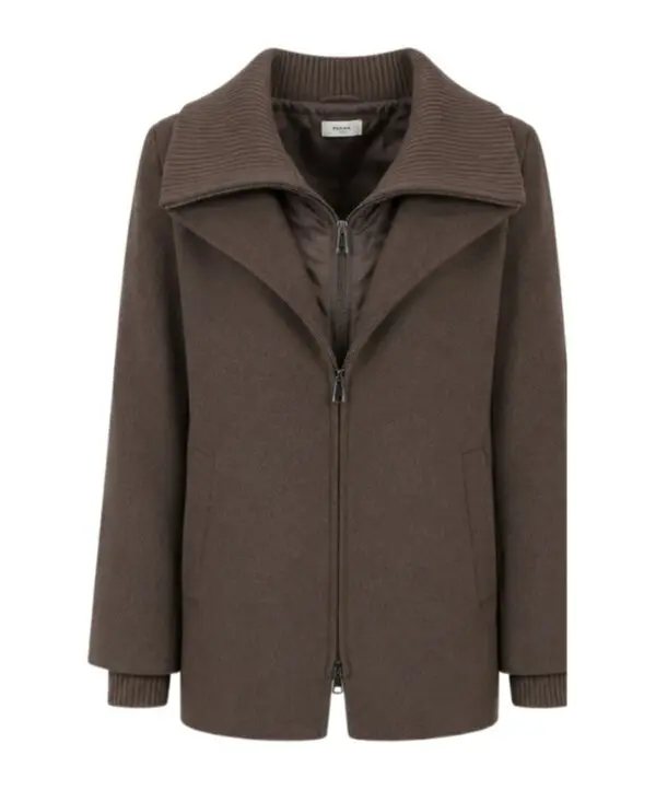 P.a.r.o.s.h Long Sleeve Zip-up Wool Jacket With High Neck - Brown