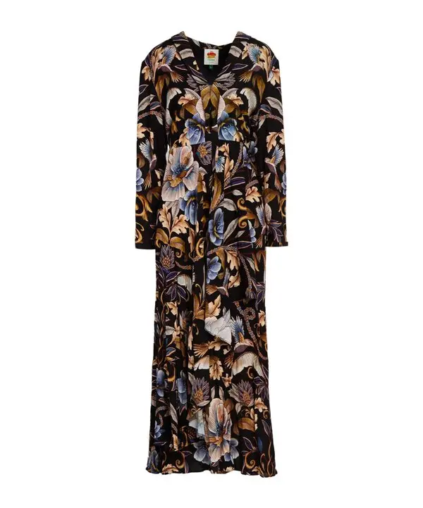 Farm Rio Long Sleeve V-neck Floral Maxi Dress - Black