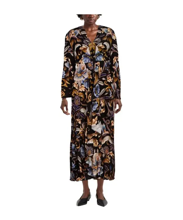Farm Rio Long Sleeve V-neck Floral Maxi Dress