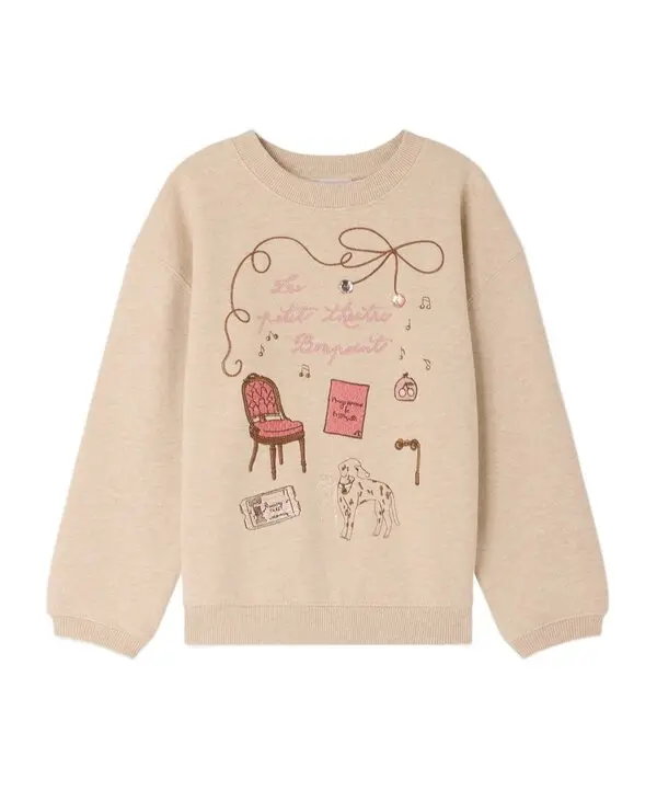 Bonpoint Tayla Sweatshirt With Embroidered Theatre Motif Organic Cotton - Light Brown