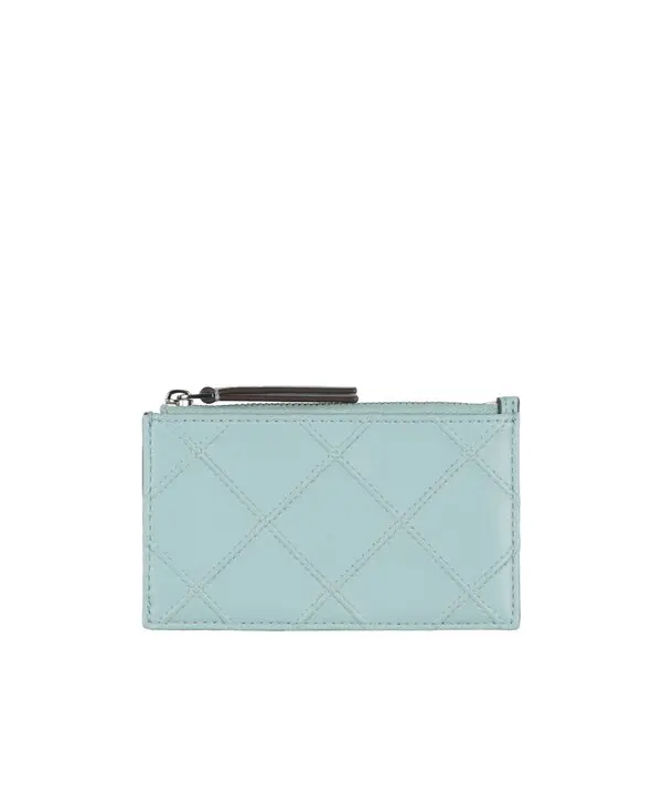 Tory Burch Minimalist Solid-color Leather Card Holder - Blue
