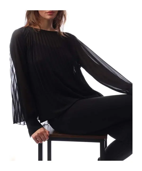 Hugo Boss Boatneck Pleated Chiffon Blouse