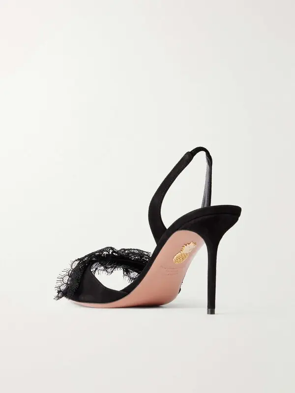 AQUAZZURA Lover 85 Lace-trimmed Suede Slingback Sandals