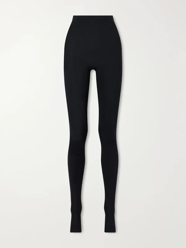 Bottega Veneta Logo-embroidered Knitted Wool Leggings - Black