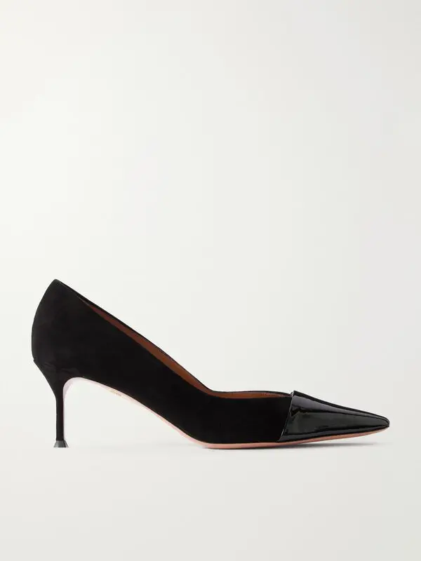 AQUAZZURA Orbit Pump 65 Patent Leather-trimmed Suede Pumps - Black