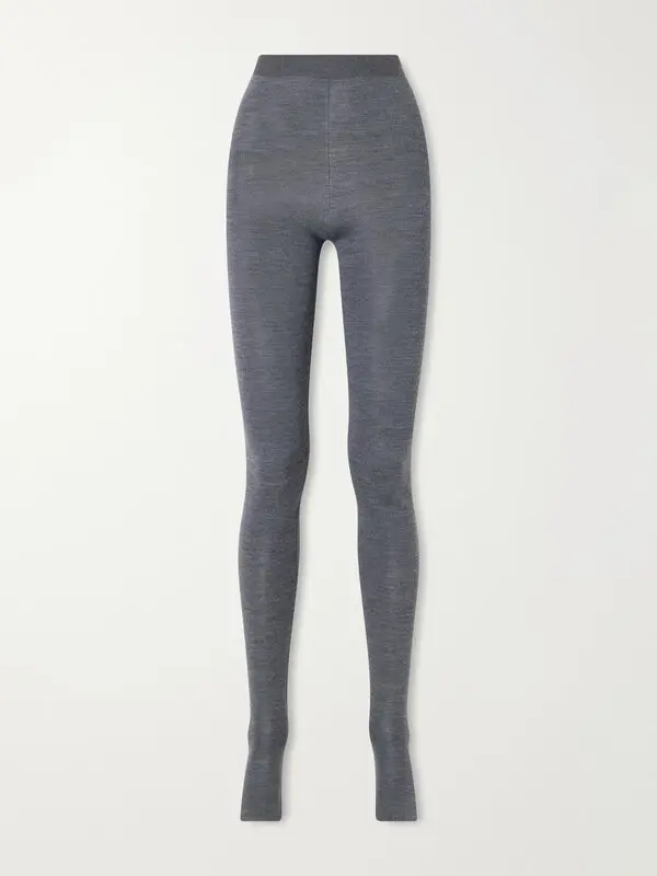 Bottega Veneta Logo-embroidered Knitted Wool Leggings - Gray