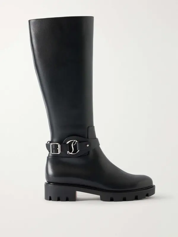 CHRISTIAN LOUBOUTIN Dianouchette Lug Buckled Leather Knee Boots - Black