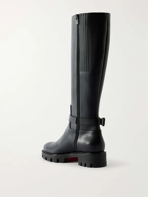 CHRISTIAN LOUBOUTIN Dianouchette Lug Buckled Leather Knee Boots