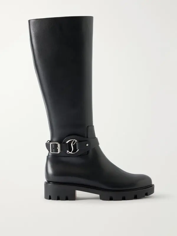 CHRISTIAN LOUBOUTIN Diana Notte Lug Buckled Leather Knee High Boots - Black