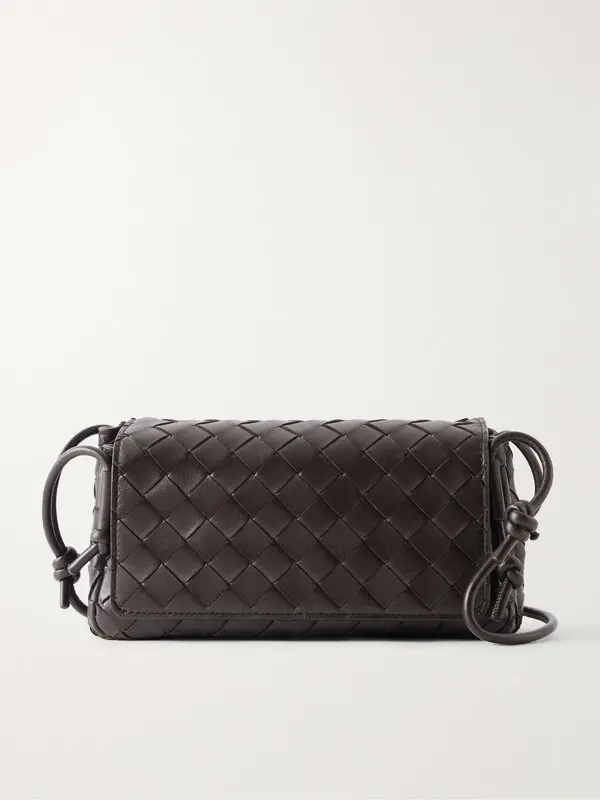 Bottega Veneta Notturno Intrecciato Leather Shoulder Bag - Brown