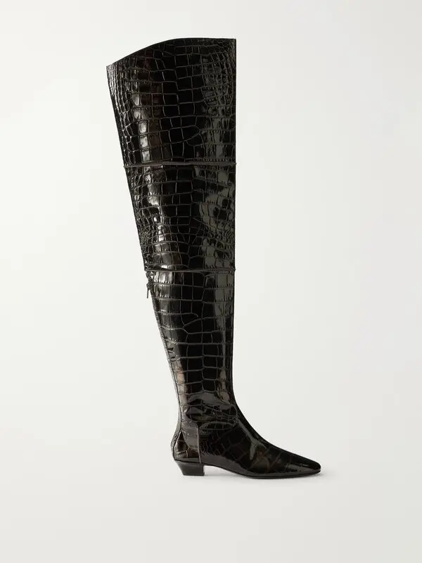 Magda Butrym Paneled Croc-effect Leather Over-the-knee Boots - Brown