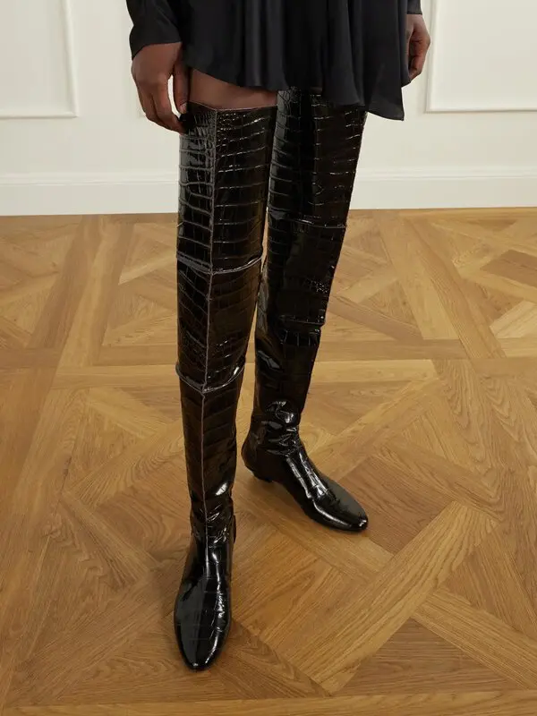 Magda Butrym Paneled Croc-effect Leather Over-the-knee Boots - Brown
