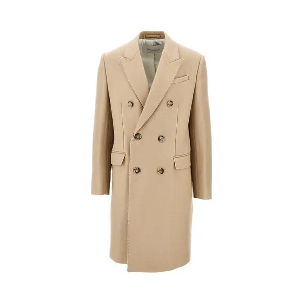 AMI Paris Wool Gabardine Double-breasted Coat - Beige