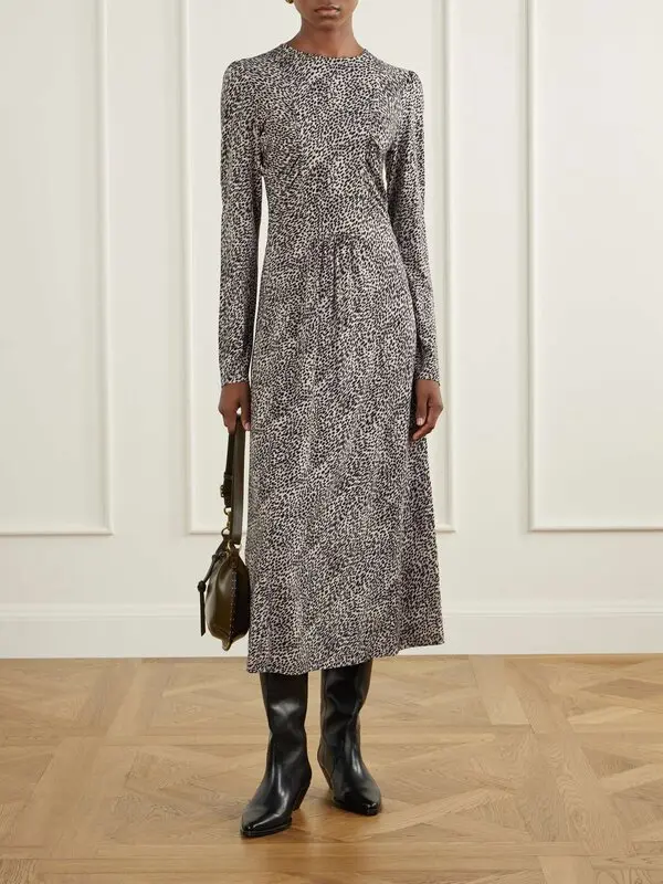 Sea Charlize Gathered Leopard-print Stretch-jersey Midi Dress