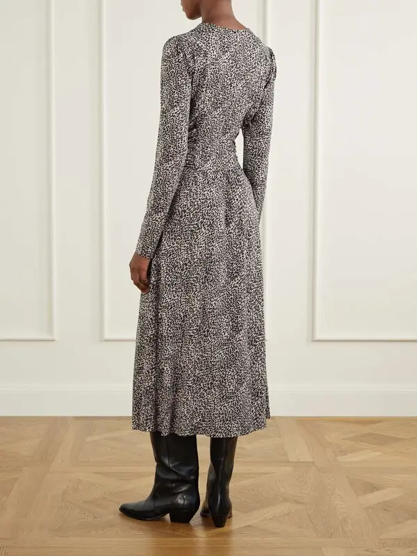 Sea Charlize Gathered Leopard-print Stretch-jersey Midi Dress