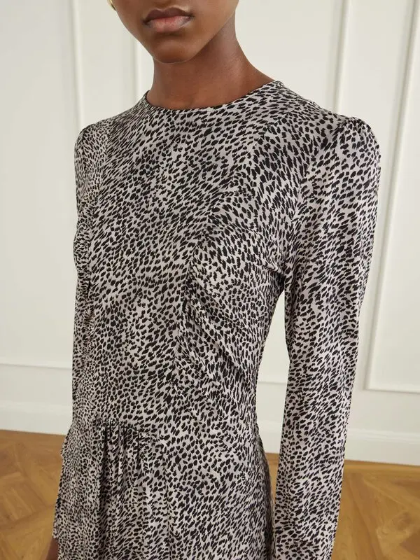 Sea Charlize Gathered Leopard-print Stretch-jersey Midi Dress