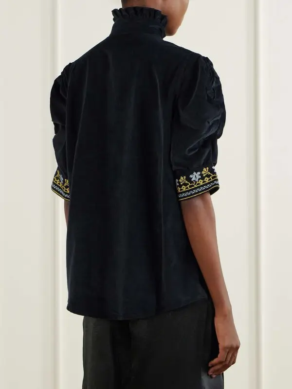 Thierry Colson Vita Embroidered Cotton And Wool-blend Corduroy Blouse