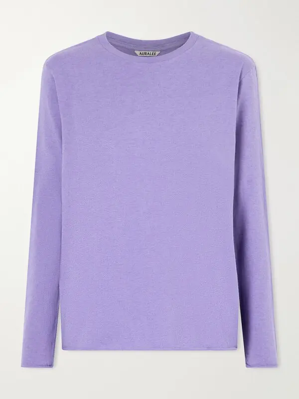 Auralee Cotton And Cashmere-blend Long-sleeve T-shirt - Purple