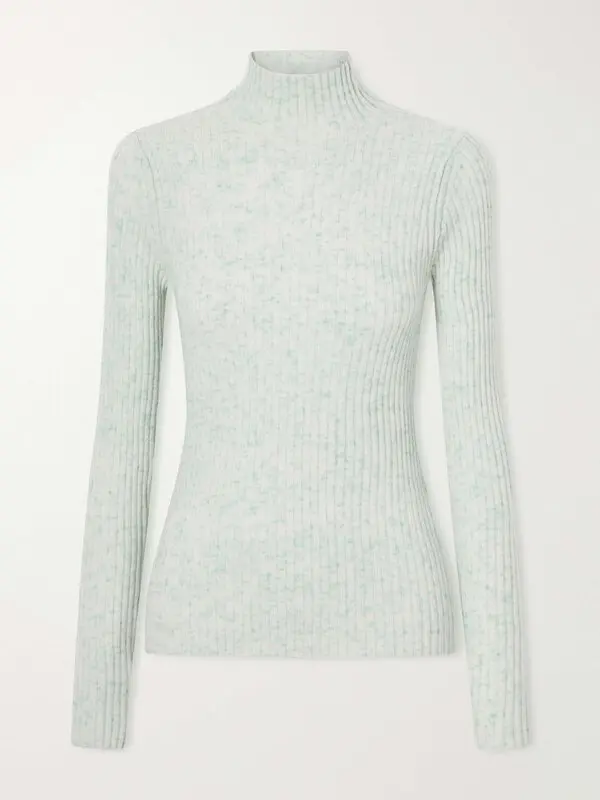 Auralee Ribbed Cashmere Turtleneck Sweater - Mint