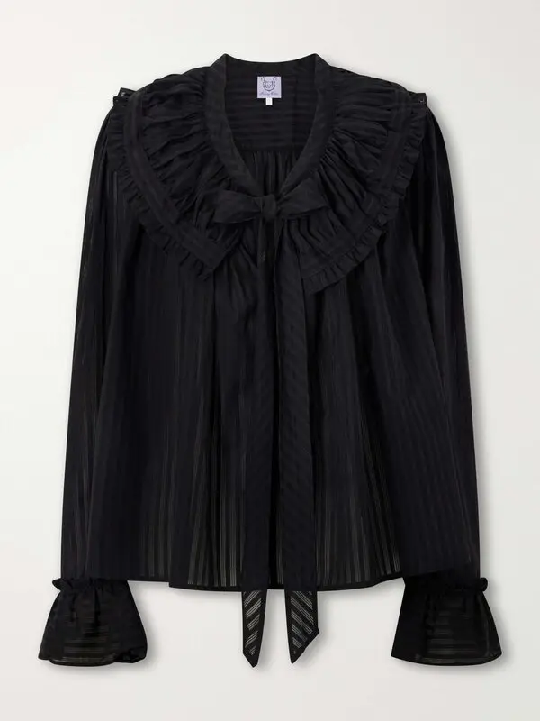 Thierry Colson Dauphine Ruffled Striped Cotton-voile Blouse - Black