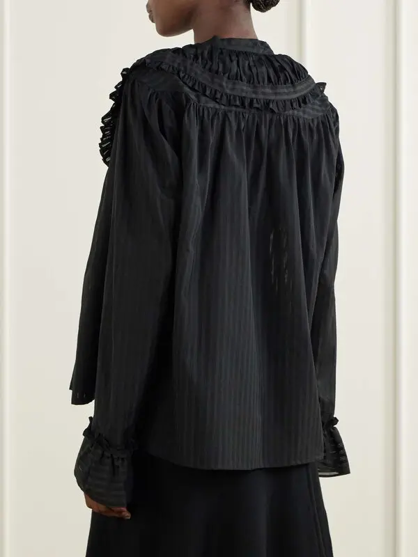 Thierry Colson Dauphine Ruffled Striped Cotton-voile Blouse