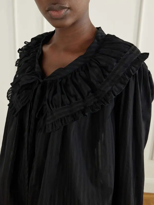 Thierry Colson Dauphine Ruffled Striped Cotton-voile Blouse