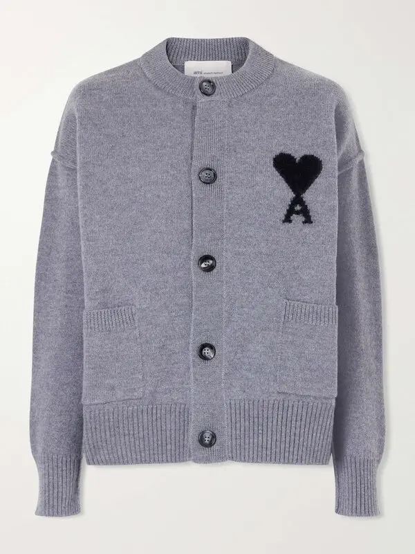 AMI Paris Intarsia Wool Cardigan